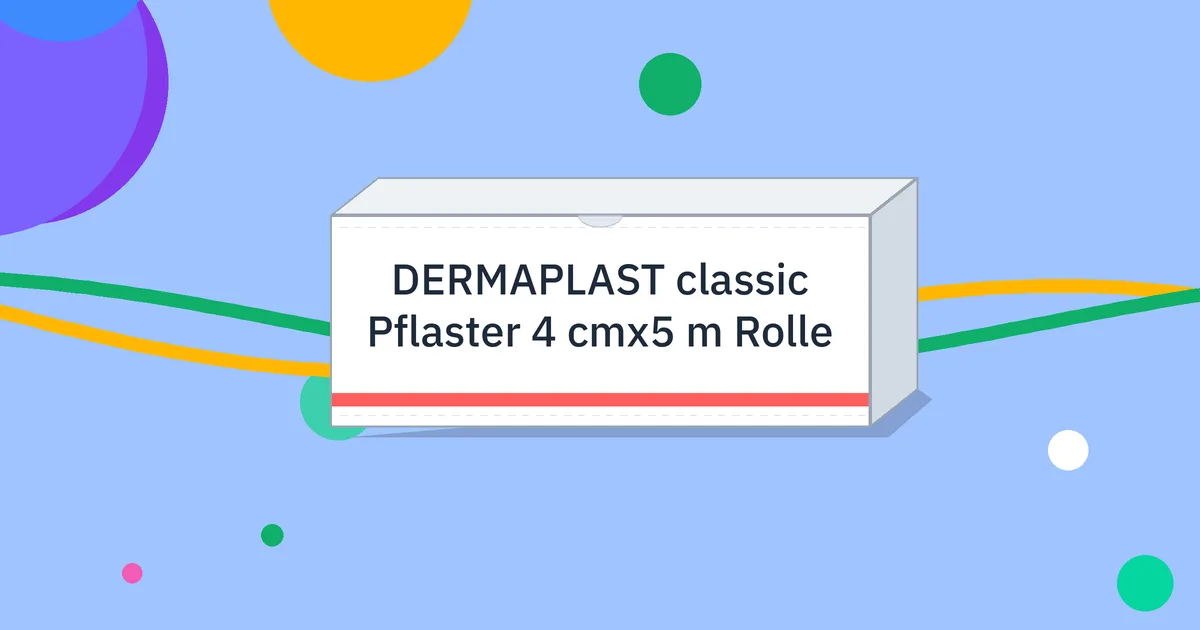 Symbolbild: Packung mit der Aufschrift DERMAPLAST classic Pflaster 4 cmx5 m Rolle (PZN 12775516) – Verfügbarkeit und Bezug in Apotheken in Frankfurt am Main