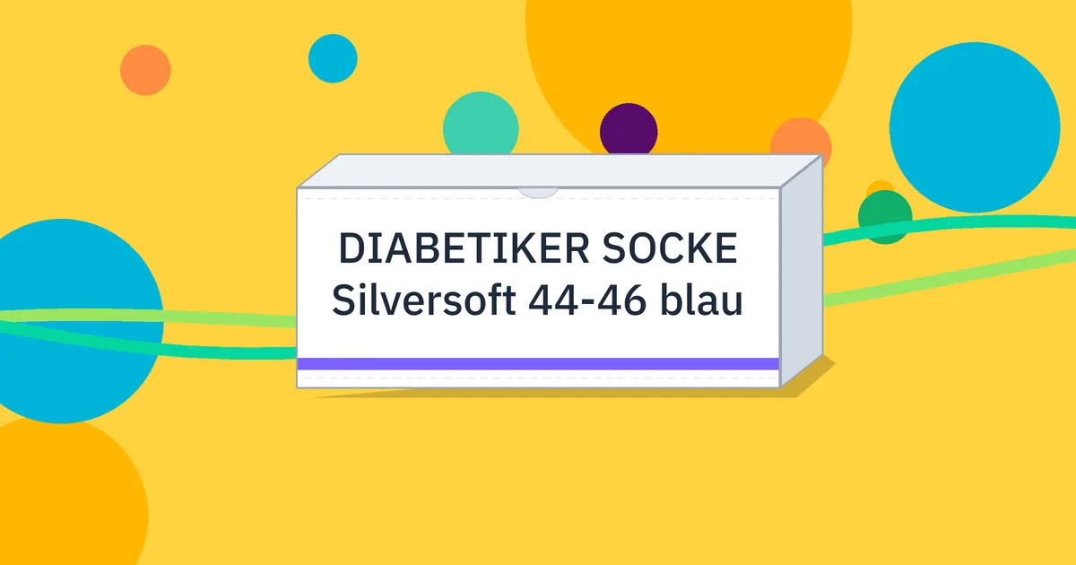 Symbolbild: Packung mit der Aufschrift DIABETIKER SOCKE Silversoft 44-46 blau (PZN 01896688) – Verfügbarkeit und Bezug in Apotheken in Frankfurt am Main
