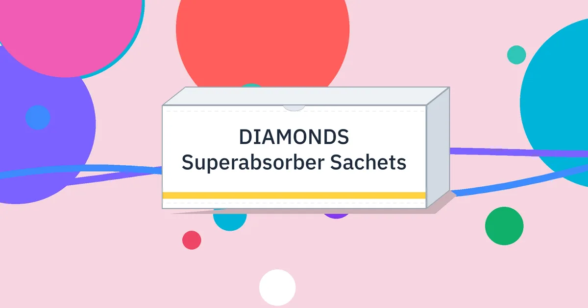 Symbolbild: Packung mit der Aufschrift DIAMONDS Superabsorber Sachets (PZN 01273616) – Verfügbarkeit und Bezug in Apotheken in Frankfurt am Main