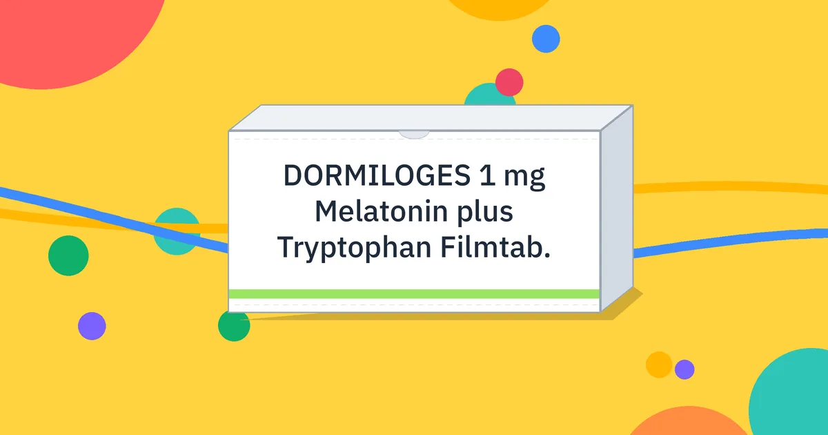 Symbolbild: Packung mit der Aufschrift DORMILOGES 1 mg Melatonin plus Tryptophan Filmtab. (PZN 17544980) – Verfügbarkeit und Bezug in Apotheken in Frankfurt am Main