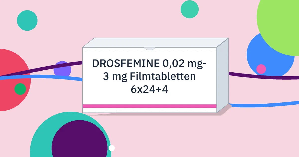 Symbolbild: Packung mit der Aufschrift DROSFEMINE 0,02 mg-3 mg Filmtabletten 6x24+4 (PZN 10276571) – Verfügbarkeit und Bezug in Apotheken in Frankfurt am Main