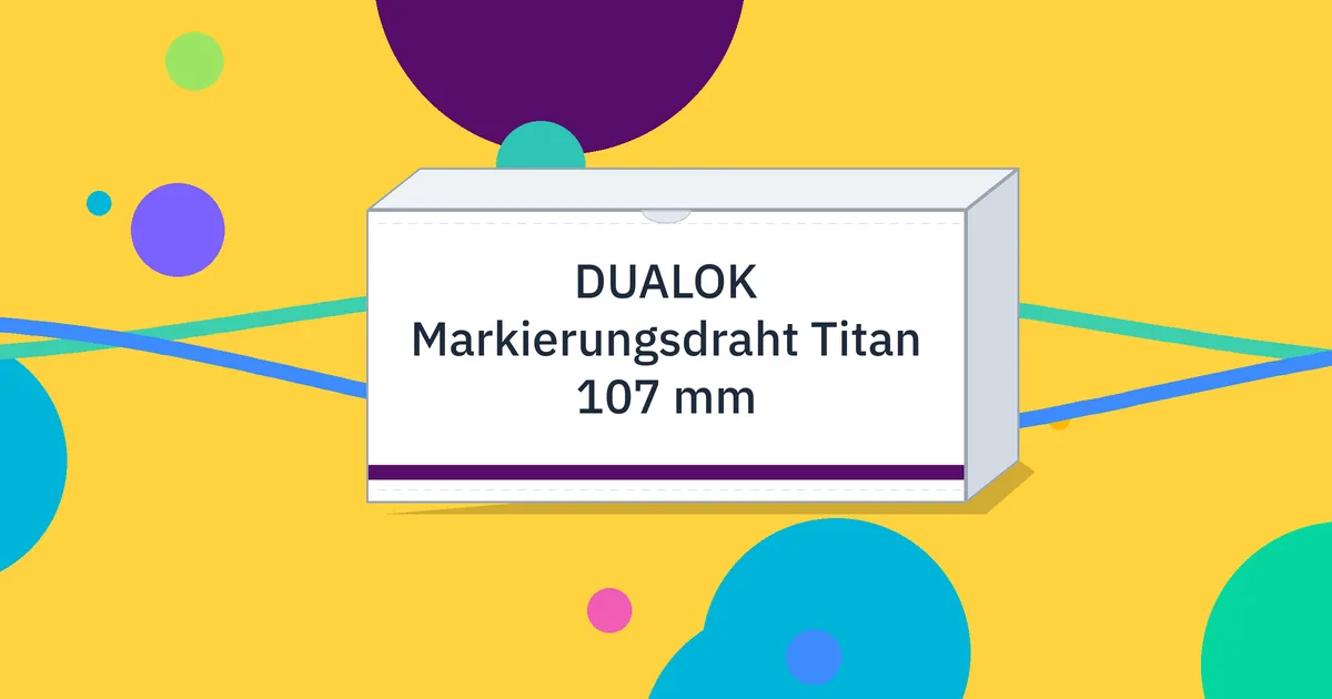 Symbolbild: Packung mit der Aufschrift DUALOK Markierungsdraht Titan 107 mm (PZN 03404347) – Verfügbarkeit und Bezug in Apotheken in Frankfurt am Main