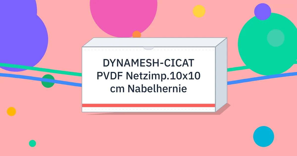 Symbolbild: Packung mit der Aufschrift DYNAMESH-CICAT PVDF Netzimp.10x10 cm Nabelhernie (PZN 19389213) – Verfügbarkeit und Bezug in Apotheken in Frankfurt am Main