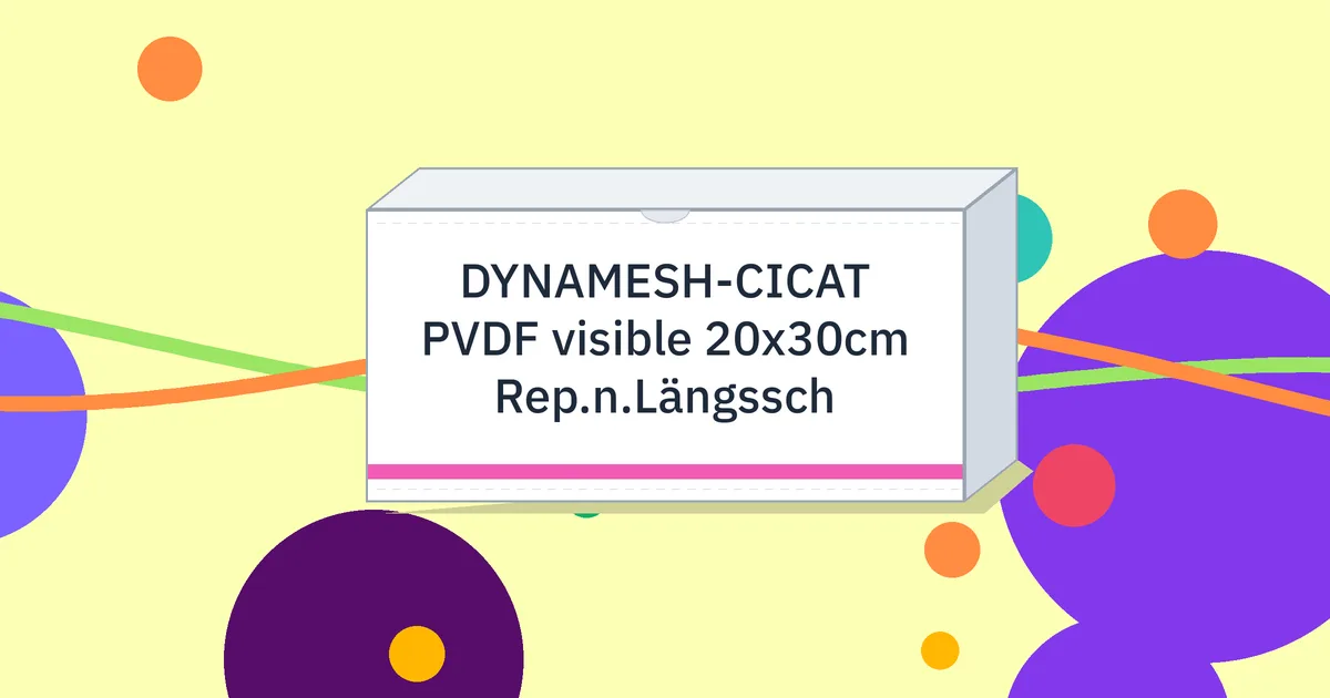 Symbolbild: Packung mit der Aufschrift DYNAMESH-CICAT PVDF visible 20x30cm Rep.n.Längssch (PZN 19389526) – Verfügbarkeit und Bezug in Apotheken in Frankfurt am Main