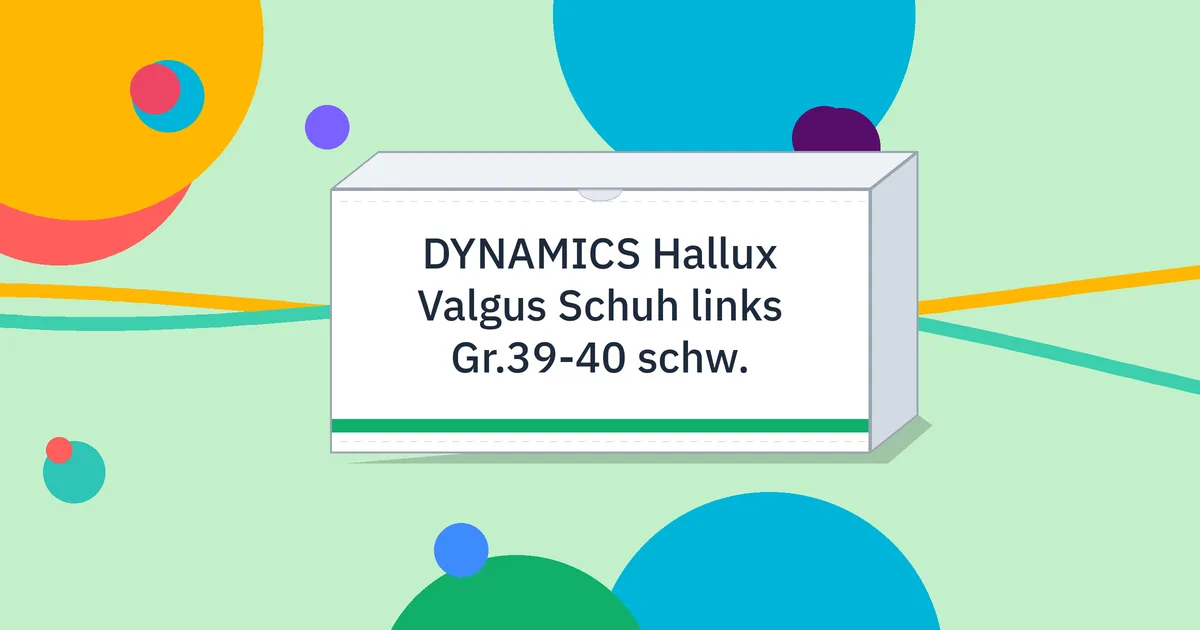 Symbolbild: Packung mit der Aufschrift DYNAMICS Hallux Valgus Schuh links Gr.39-40 schw. (PZN 10632592) – Verfügbarkeit und Bezug in Apotheken in Frankfurt am Main