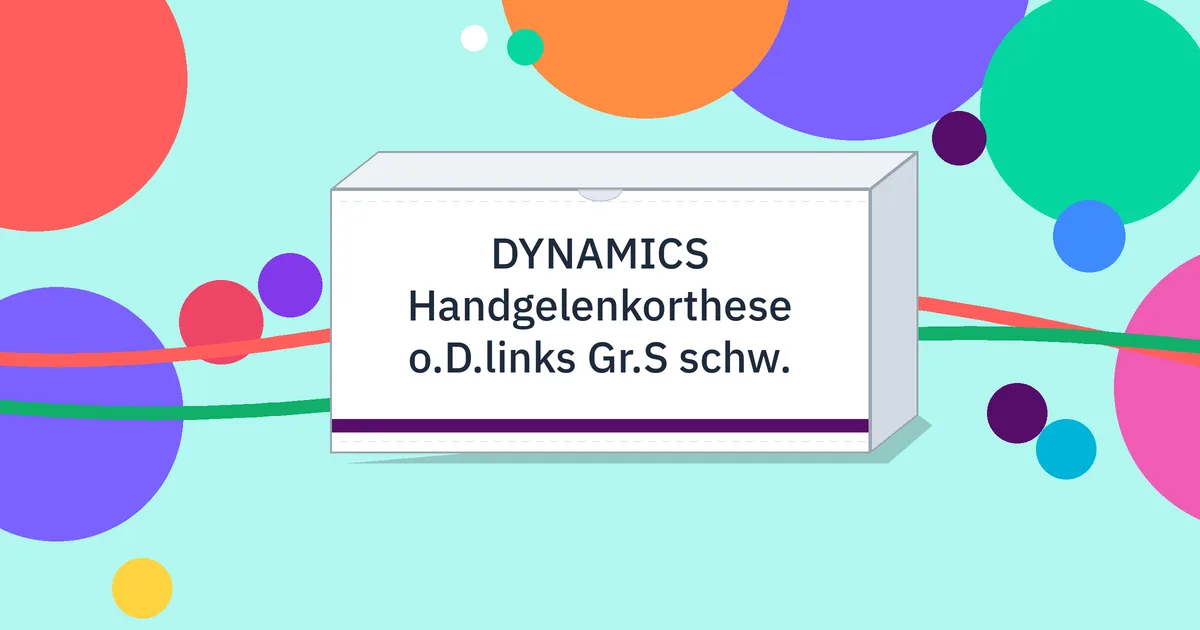 Symbolbild: Packung mit der Aufschrift DYNAMICS Handgelenkorthese o.D.links Gr.S schw. (PZN 10633290) – Verfügbarkeit und Bezug in Apotheken in Frankfurt am Main