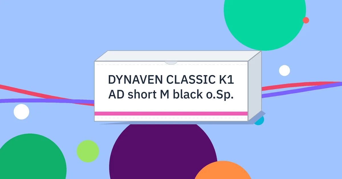 Symbolbild: Packung mit der Aufschrift DYNAVEN CLASSIC K1 AD short M black o.Sp. (PZN 18414179) – Verfügbarkeit und Bezug in Apotheken in Frankfurt am Main