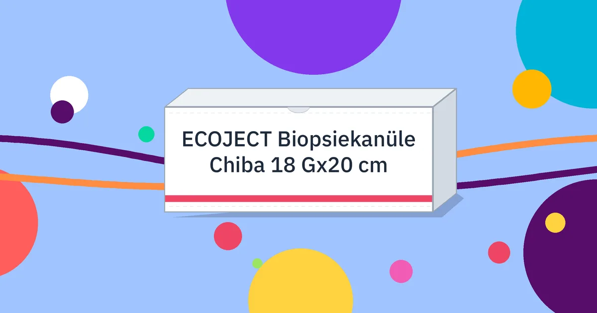 Symbolbild: Packung mit der Aufschrift ECOJECT Biopsiekanüle Chiba 18 Gx20 cm (PZN 06125062) – Verfügbarkeit und Bezug in Apotheken in Frankfurt am Main