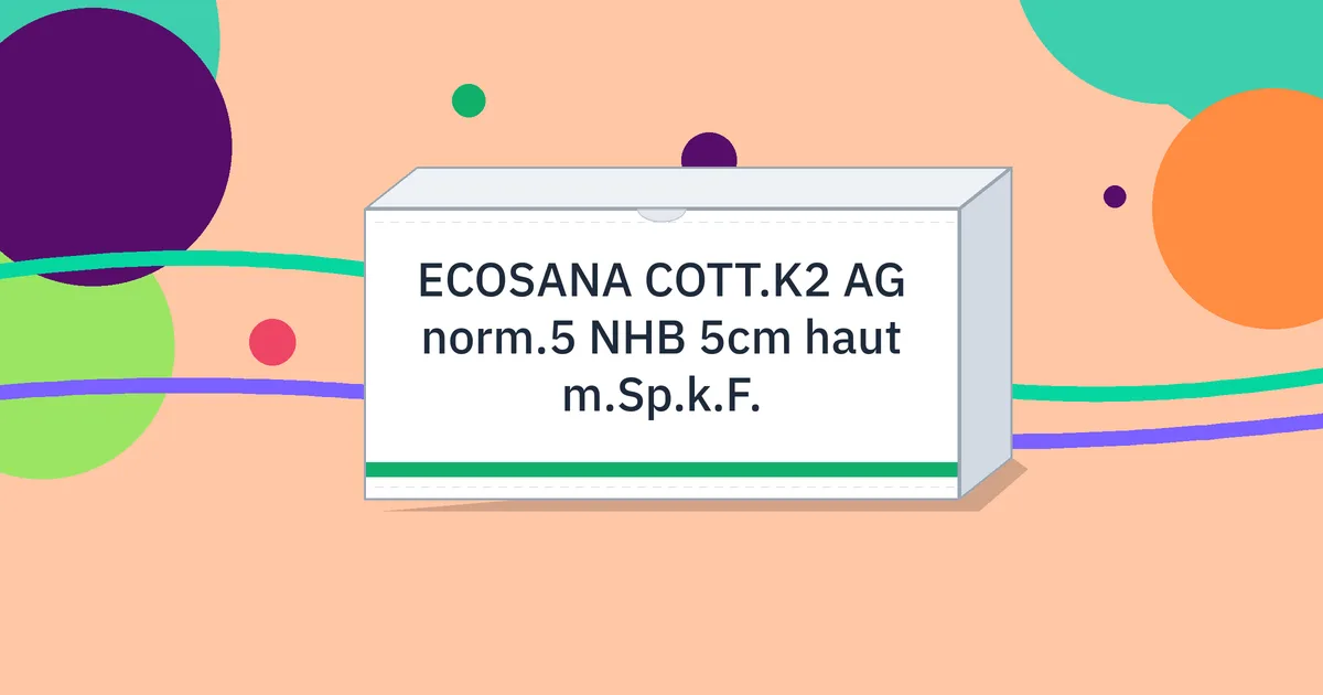 Symbolbild: Packung mit der Aufschrift ECOSANA COTT.K2 AG norm.5 NHB 5cm haut m.Sp.k.F. (PZN 16950465) – Verfügbarkeit und Bezug in Apotheken in Frankfurt am Main