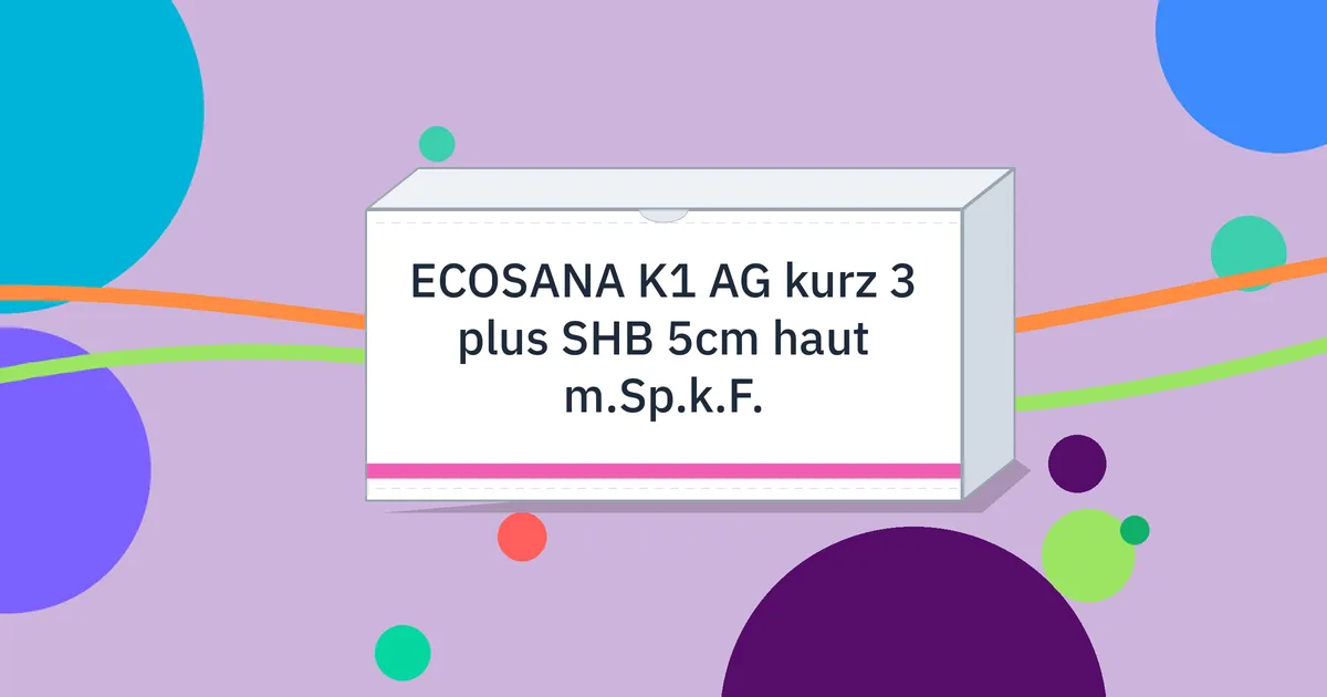 Symbolbild: Packung mit der Aufschrift ECOSANA K1 AG kurz 3 plus SHB 5cm haut m.Sp.k.F. (PZN 04727911) – Verfügbarkeit und Bezug in Apotheken in Frankfurt am Main