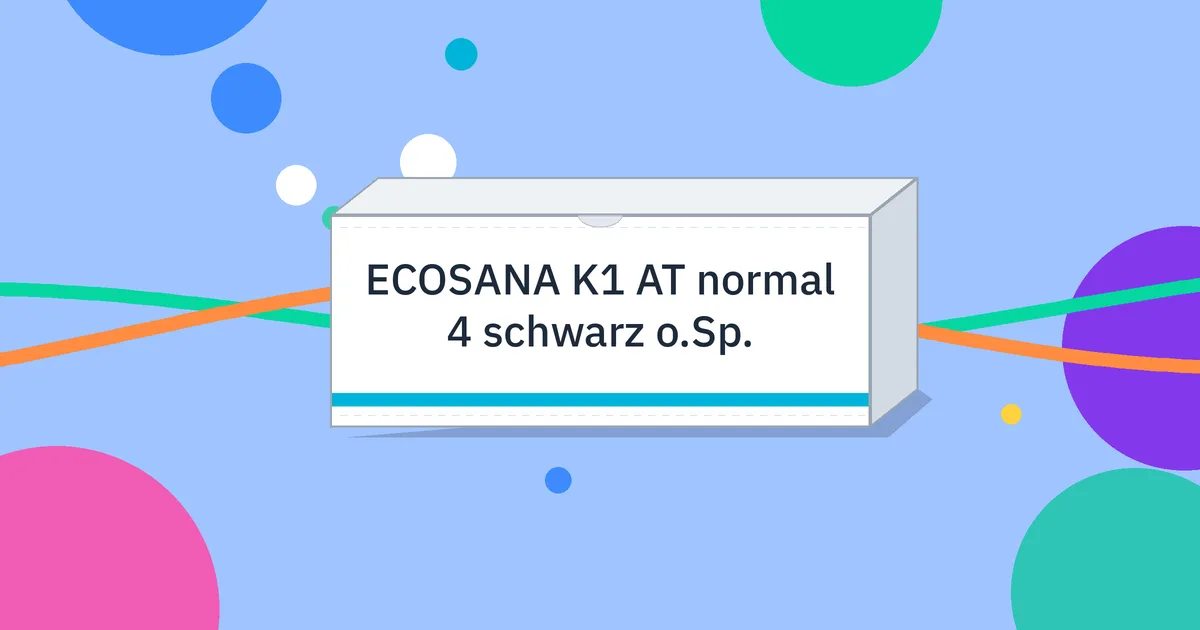 Symbolbild: Packung mit der Aufschrift ECOSANA K1 AT normal 4 schwarz o.Sp. (PZN 04731717) – Verfügbarkeit und Bezug in Apotheken in Frankfurt am Main