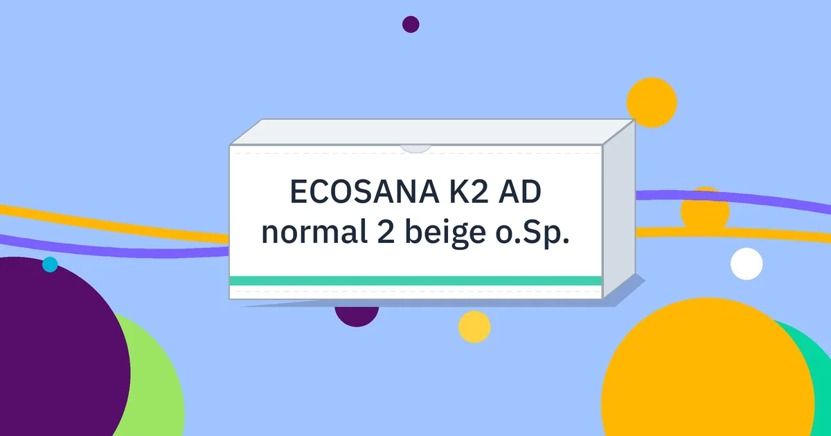 Symbolbild: Packung mit der Aufschrift ECOSANA K2 AD normal 2 beige o.Sp. (PZN 01335062) – Verfügbarkeit und Bezug in Apotheken in Frankfurt am Main