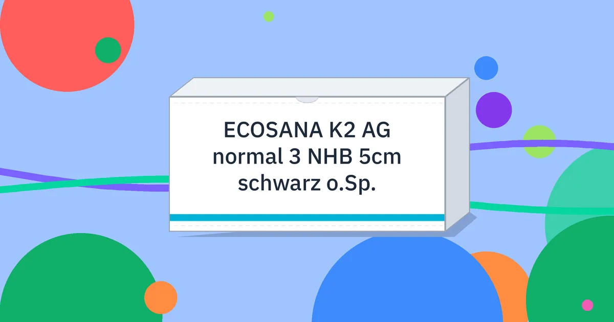 Symbolbild: Packung mit der Aufschrift ECOSANA K2 AG normal 3 NHB 5cm schwarz o.Sp. (PZN 01404716) – Verfügbarkeit und Bezug in Apotheken in Frankfurt am Main