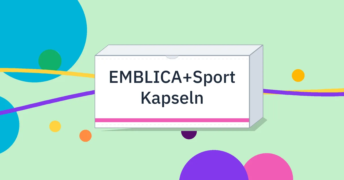 Symbolbild: Packung mit der Aufschrift EMBLICA+Sport Kapseln (PZN 09279512) – Verfügbarkeit und Bezug in Apotheken in Frankfurt am Main