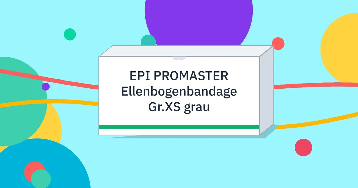 Symbolbild: Packung mit der Aufschrift EPI PROMASTER Ellenbogenbandage Gr.XS grau (PZN 10927637) – Verfügbarkeit und Bezug in Apotheken in Frankfurt am Main