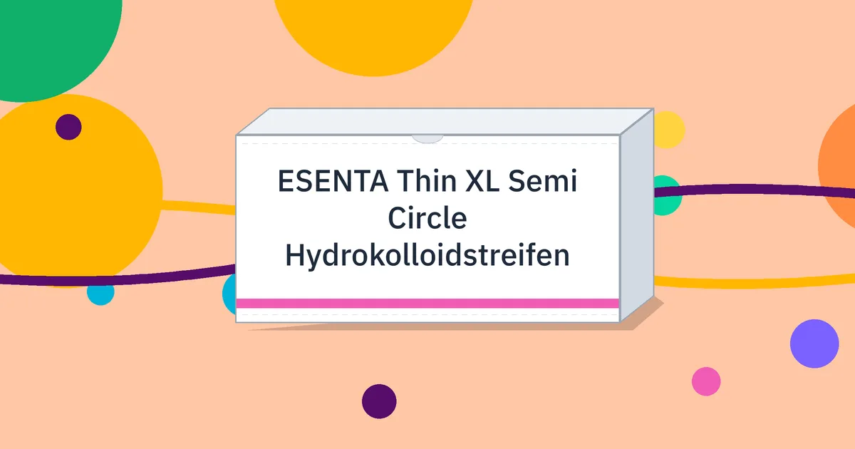 Symbolbild: Packung mit der Aufschrift ESENTA Thin XL Semi Circle Hydrokolloidstreifen (PZN 18666797) – Verfügbarkeit und Bezug in Apotheken in Frankfurt am Main
