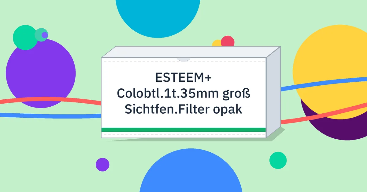 Symbolbild: Packung mit der Aufschrift ESTEEM+ Colobtl.1t.35mm groß Sichtfen.Filter opak (PZN 13233148) – Verfügbarkeit und Bezug in Apotheken in Frankfurt am Main