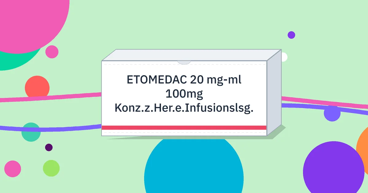 Symbolbild: Packung mit der Aufschrift ETOMEDAC 20 mg-ml 100mg Konz.z.Her.e.Infusionslsg. (PZN 01131336) – Verfügbarkeit und Bezug in Apotheken in Frankfurt am Main