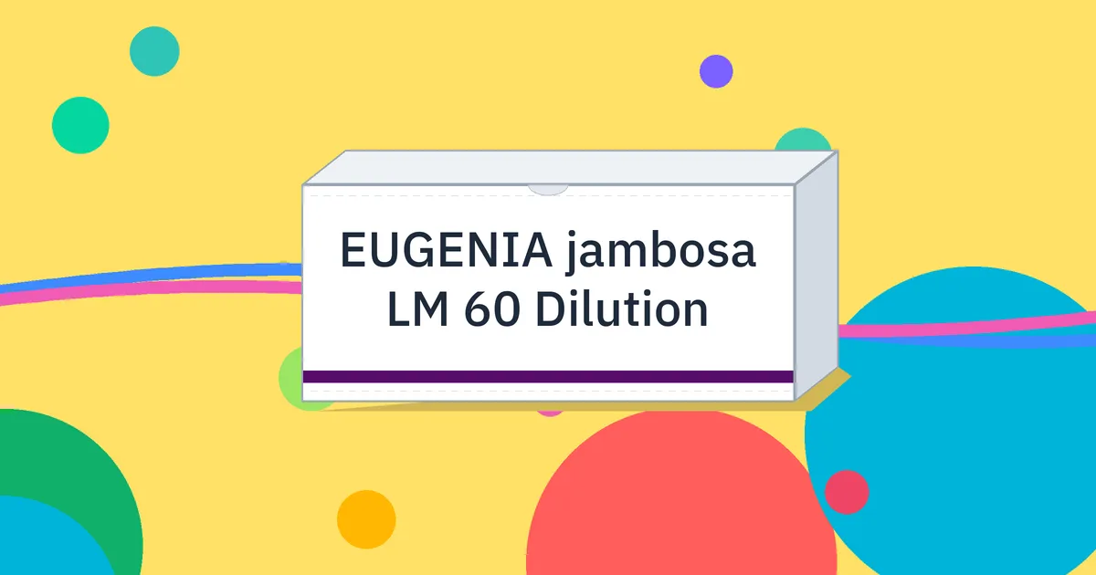 Symbolbild: Packung mit der Aufschrift EUGENIA jambosa LM 60 Dilution (PZN 13481171) – Verfügbarkeit und Bezug in Apotheken in Frankfurt am Main