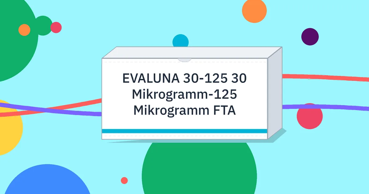 Symbolbild: Packung mit der Aufschrift EVALUNA 30-125 30 Mikrogramm-125 Mikrogramm FTA (PZN 12395179) – Verfügbarkeit und Bezug in Apotheken in Frankfurt am Main