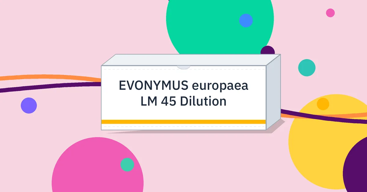 Symbolbild: Packung mit der Aufschrift EVONYMUS europaea LM 45 Dilution (PZN 13484850) – Verfügbarkeit und Bezug in Apotheken in Frankfurt am Main
