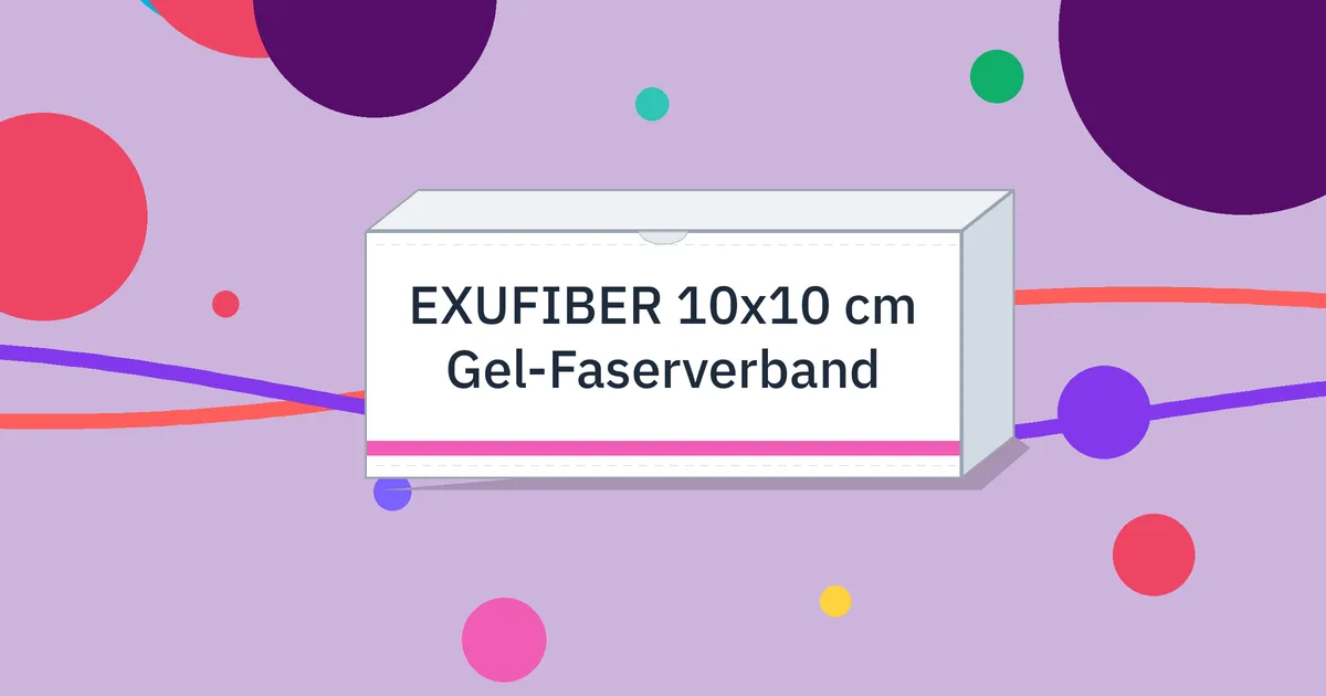 Symbolbild: Packung mit der Aufschrift EXUFIBER 10x10 cm Gel-Faserverband (PZN 14021678) – Verfügbarkeit und Bezug in Apotheken in Frankfurt am Main