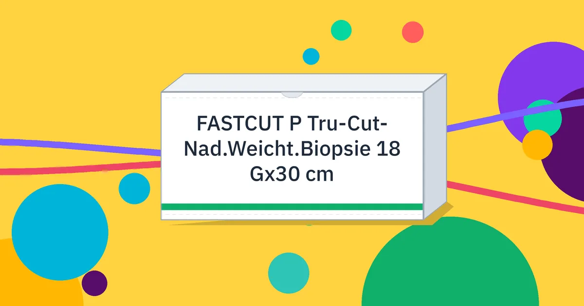 Symbolbild: Packung mit der Aufschrift FASTCUT P Tru-Cut-Nad.Weicht.Biopsie 18 Gx30 cm (PZN 19734957) – Verfügbarkeit und Bezug in Apotheken in Frankfurt am Main
