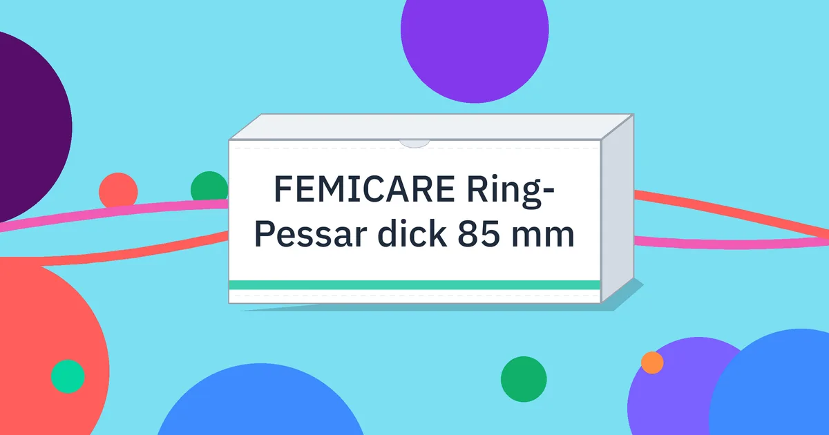 Symbolbild: Packung mit der Aufschrift FEMICARE Ring-Pessar dick 85 mm (PZN 19336228) – Verfügbarkeit und Bezug in Apotheken in Frankfurt am Main