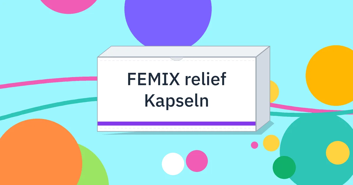 Symbolbild: Packung mit der Aufschrift FEMIX relief Kapseln (PZN 14018274) – Verfügbarkeit und Bezug in Apotheken in Frankfurt am Main