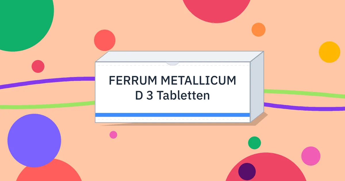Symbolbild: Packung mit der Aufschrift FERRUM METALLICUM D 3 Tabletten (PZN 02117060) – Verfügbarkeit und Bezug in Apotheken in Frankfurt am Main