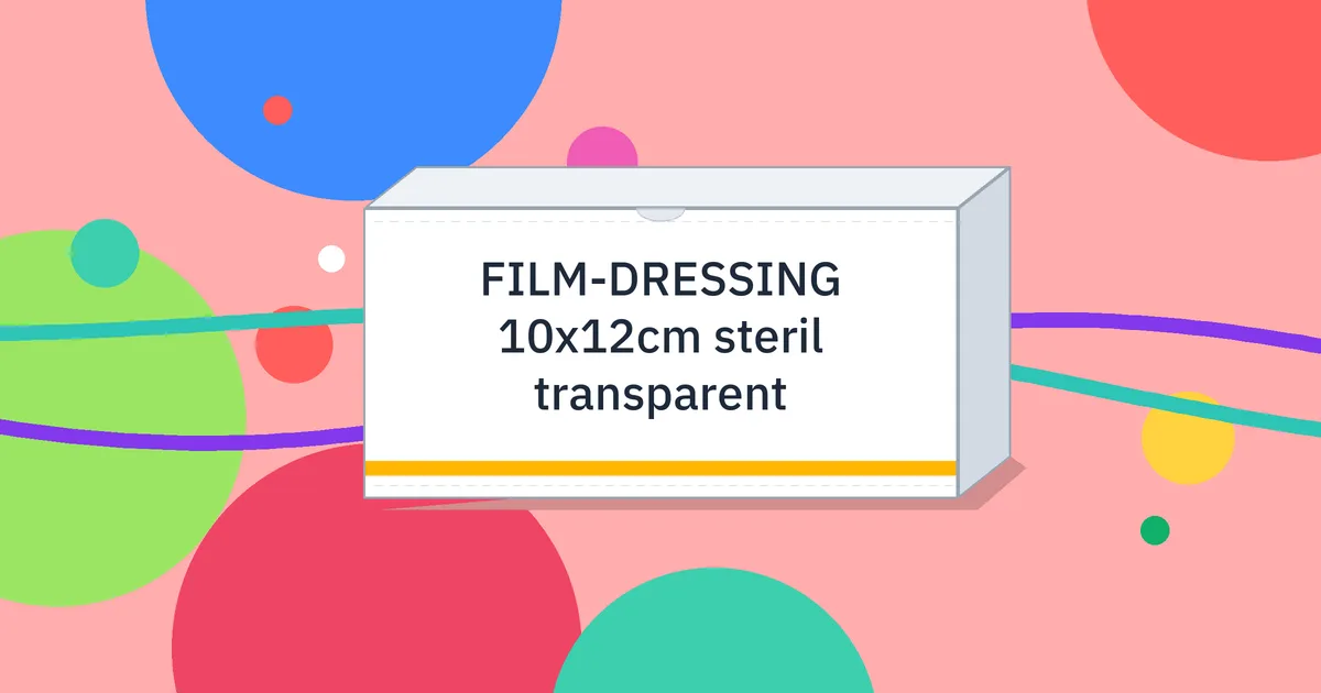 Symbolbild: Packung mit der Aufschrift FILM-DRESSING 10x12cm steril transparent (PZN 20010503) – Verfügbarkeit und Bezug in Apotheken in Frankfurt am Main