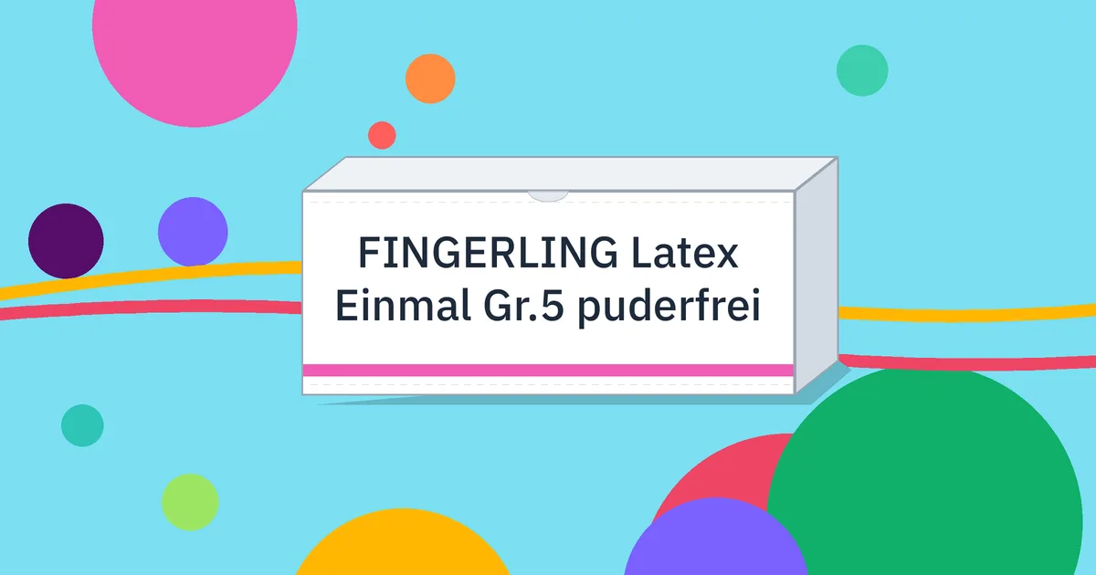 Symbolbild: Packung mit der Aufschrift FINGERLING Latex Einmal Gr.5 puderfrei (PZN 07305582) – Verfügbarkeit und Bezug in Apotheken in Frankfurt am Main