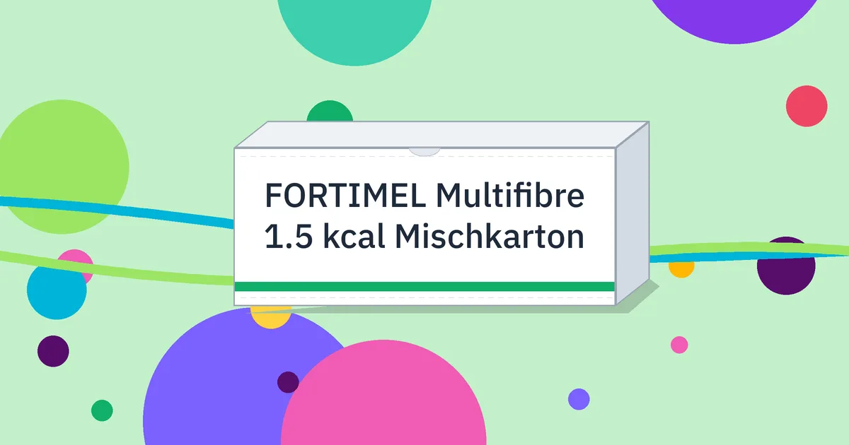Symbolbild: Packung mit der Aufschrift FORTIMEL Multifibre 1.5 kcal Mischkarton (PZN 19531680) – Verfügbarkeit und Bezug in Apotheken in Frankfurt am Main