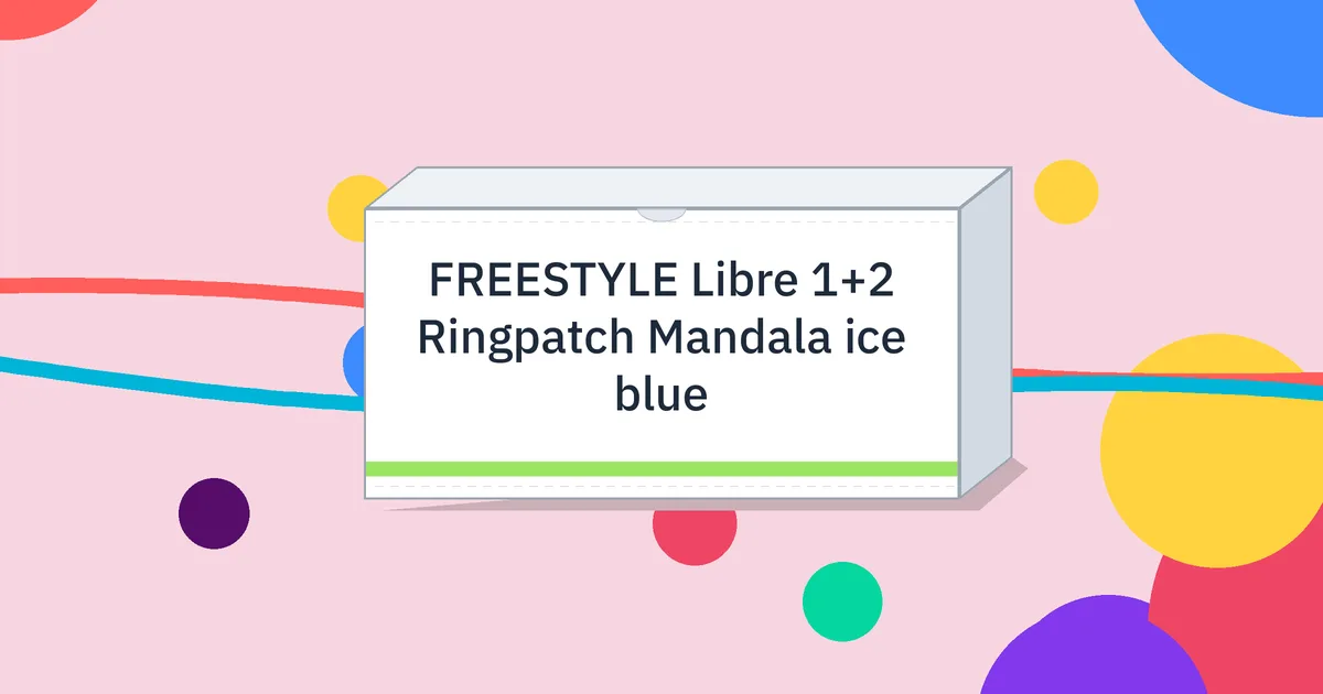 Symbolbild: Packung mit der Aufschrift FREESTYLE Libre 1+2 Ringpatch Mandala ice blue (PZN 19864737) – Verfügbarkeit und Bezug in Apotheken in Frankfurt am Main