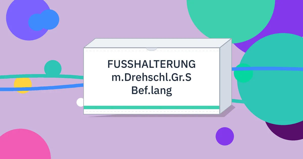Symbolbild: Packung mit der Aufschrift FUSSHALTERUNG m.Drehschl.Gr.S Bef.lang (PZN 11568531) – Verfügbarkeit und Bezug in Apotheken in Frankfurt am Main