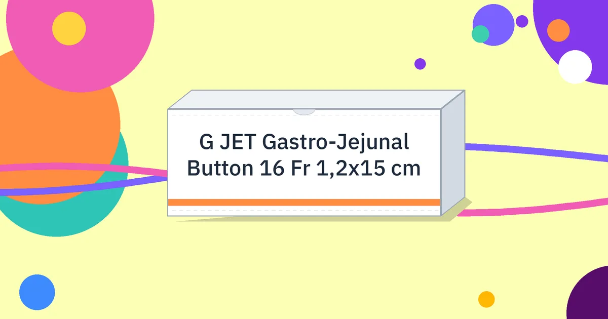Symbolbild: Packung mit der Aufschrift G JET Gastro-Jejunal Button 16 Fr 1,2x15 cm (PZN 14346742) – Verfügbarkeit und Bezug in Apotheken in Frankfurt am Main