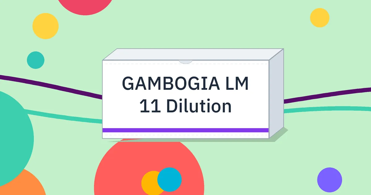Symbolbild: Packung mit der Aufschrift GAMBOGIA LM 11 Dilution (PZN 13498510) – Verfügbarkeit und Bezug in Apotheken in Frankfurt am Main