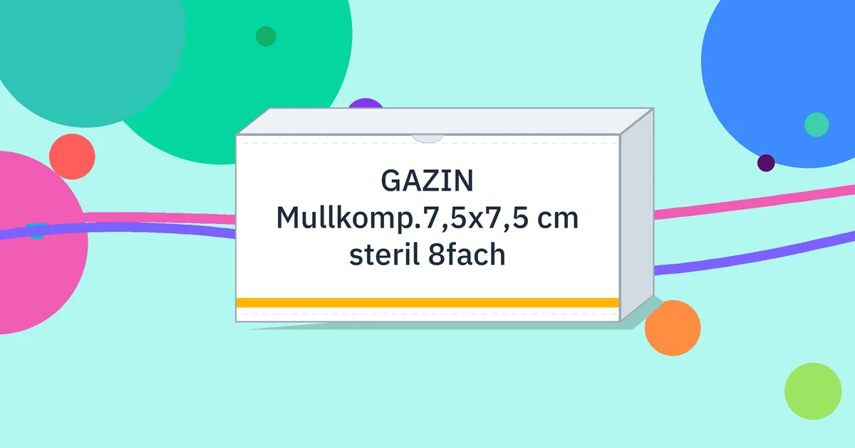 Symbolbild: Packung mit der Aufschrift GAZIN Mullkomp.7,5x7,5 cm steril 8fach (PZN 17514708) – Verfügbarkeit und Bezug in Apotheken in Frankfurt am Main