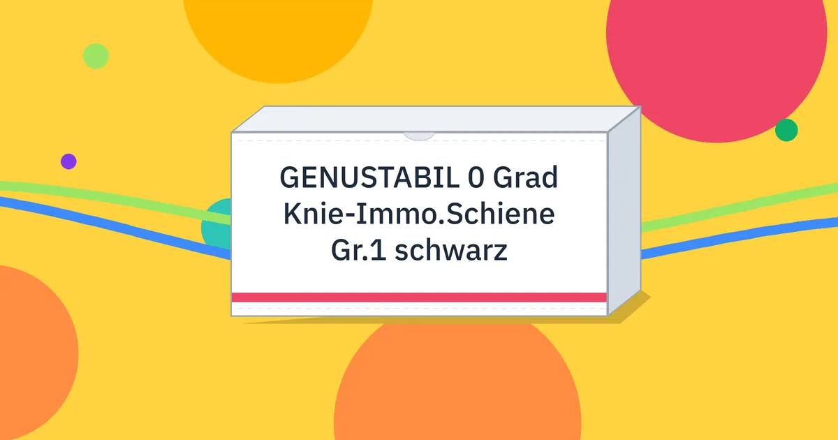 Symbolbild: Packung mit der Aufschrift GENUSTABIL 0 Grad Knie-Immo.Schiene Gr.1 schwarz (PZN 19780791) – Verfügbarkeit und Bezug in Apotheken in Frankfurt am Main