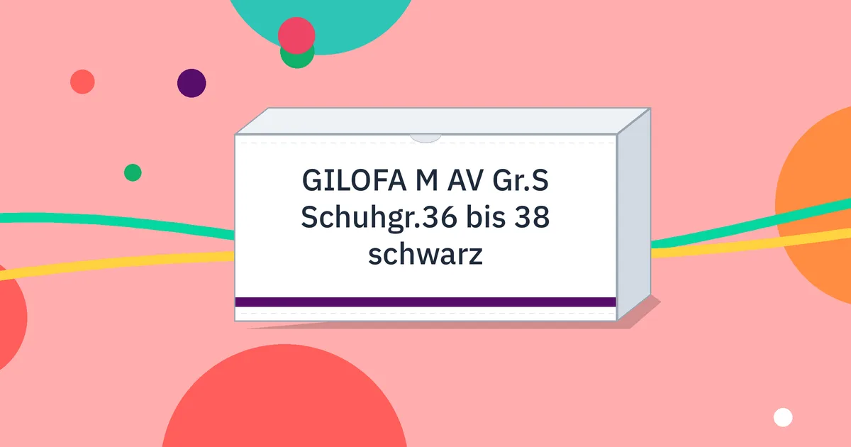 Symbolbild: Packung mit der Aufschrift GILOFA M AV Gr.S Schuhgr.36 bis 38 schwarz (PZN 16726176) – Verfügbarkeit und Bezug in Apotheken in Frankfurt am Main