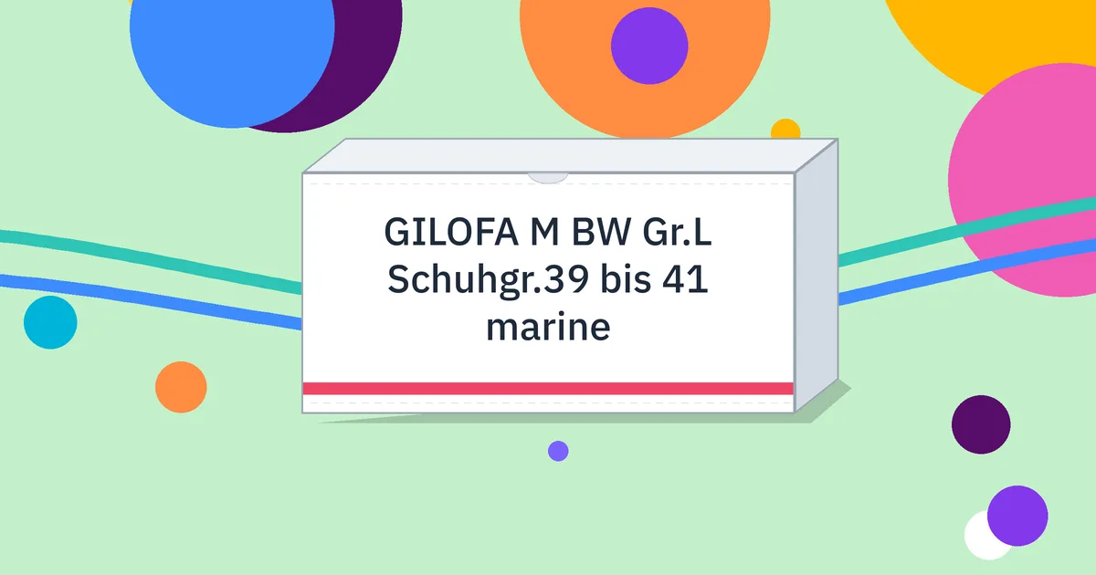 Symbolbild: Packung mit der Aufschrift GILOFA M BW Gr.L Schuhgr.39 bis 41 marine (PZN 16725024) – Verfügbarkeit und Bezug in Apotheken in Frankfurt am Main