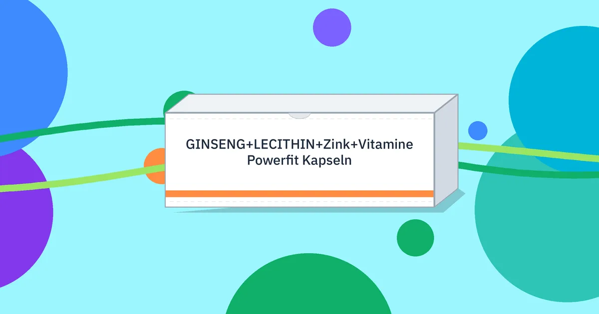 Symbolbild: Packung mit der Aufschrift GINSENG+LECITHIN+Zink+Vitamine Powerfit Kapseln (PZN 11186893) – Verfügbarkeit und Bezug in Apotheken in Frankfurt am Main