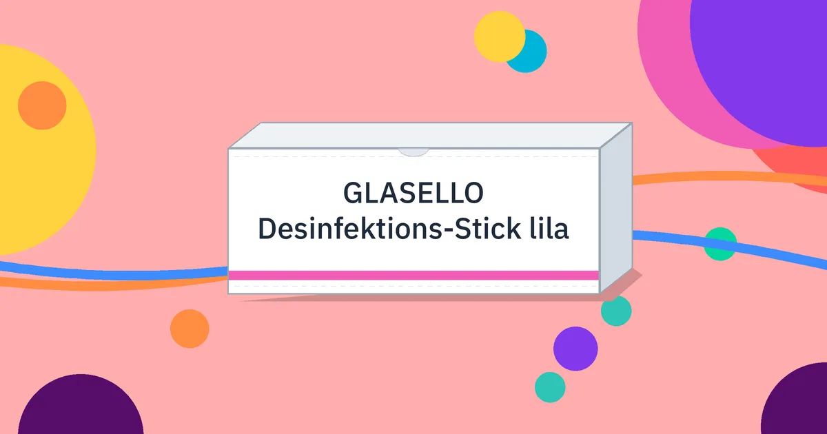 Symbolbild: Packung mit der Aufschrift GLASELLO Desinfektions-Stick lila (PZN 12602655) – Verfügbarkeit und Bezug in Apotheken in Frankfurt am Main
