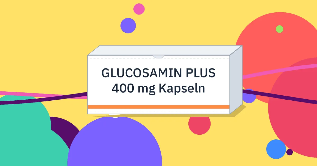 Symbolbild: Packung mit der Aufschrift GLUCOSAMIN PLUS 400 mg Kapseln (PZN 12343739) – Verfügbarkeit und Bezug in Apotheken in Frankfurt am Main