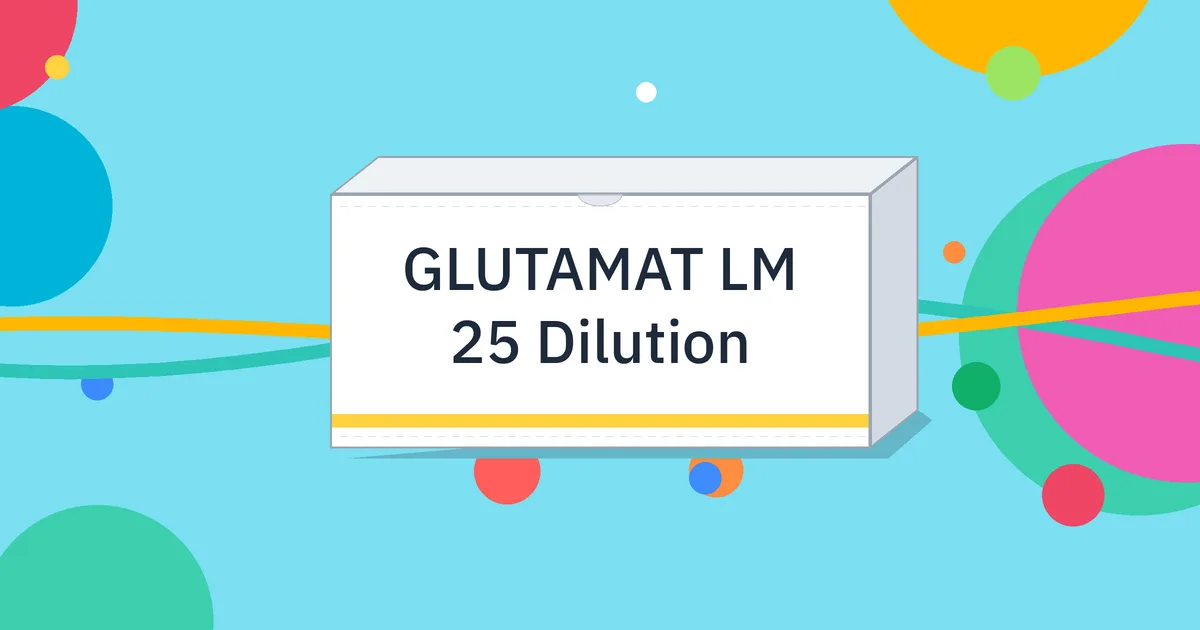 Symbolbild: Packung mit der Aufschrift GLUTAMAT LM 25 Dilution (PZN 12879575) – Verfügbarkeit und Bezug in Apotheken in Frankfurt am Main