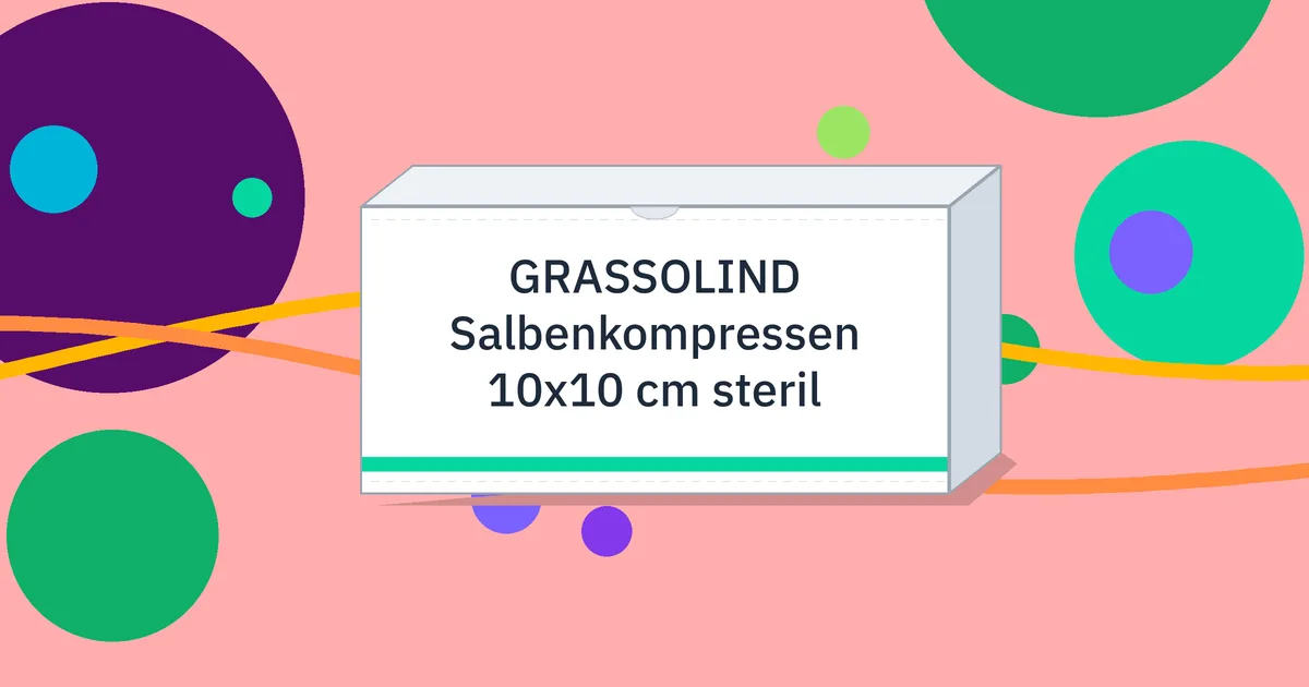 Symbolbild: Packung mit der Aufschrift GRASSOLIND Salbenkompressen 10x10 cm steril (PZN 18715863) – Verfügbarkeit und Bezug in Apotheken in Frankfurt am Main