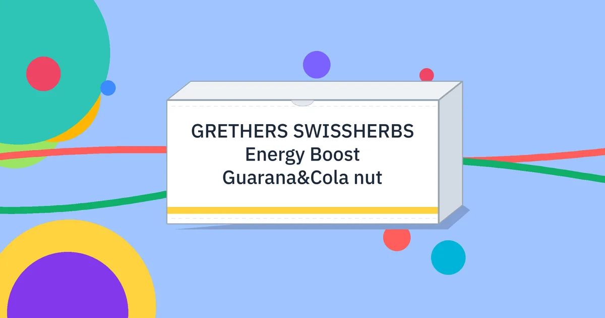 Symbolbild: Packung mit der Aufschrift GRETHERS SWISSHERBS Energy Boost Guarana&Cola nut (PZN 16901260) – Verfügbarkeit und Bezug in Apotheken in Frankfurt am Main
