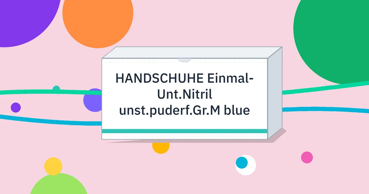 Symbolbild: Packung mit der Aufschrift HANDSCHUHE Einmal-Unt.Nitril unst.puderf.Gr.M blue (PZN 09671196) – Verfügbarkeit und Bezug in Apotheken in Frankfurt am Main
