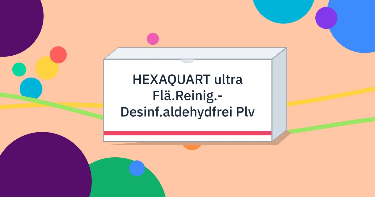Symbolbild: Packung mit der Aufschrift HEXAQUART ultra Flä.Reinig.-Desinf.aldehydfrei Plv (PZN 19822213) – Verfügbarkeit und Bezug in Apotheken in Frankfurt am Main