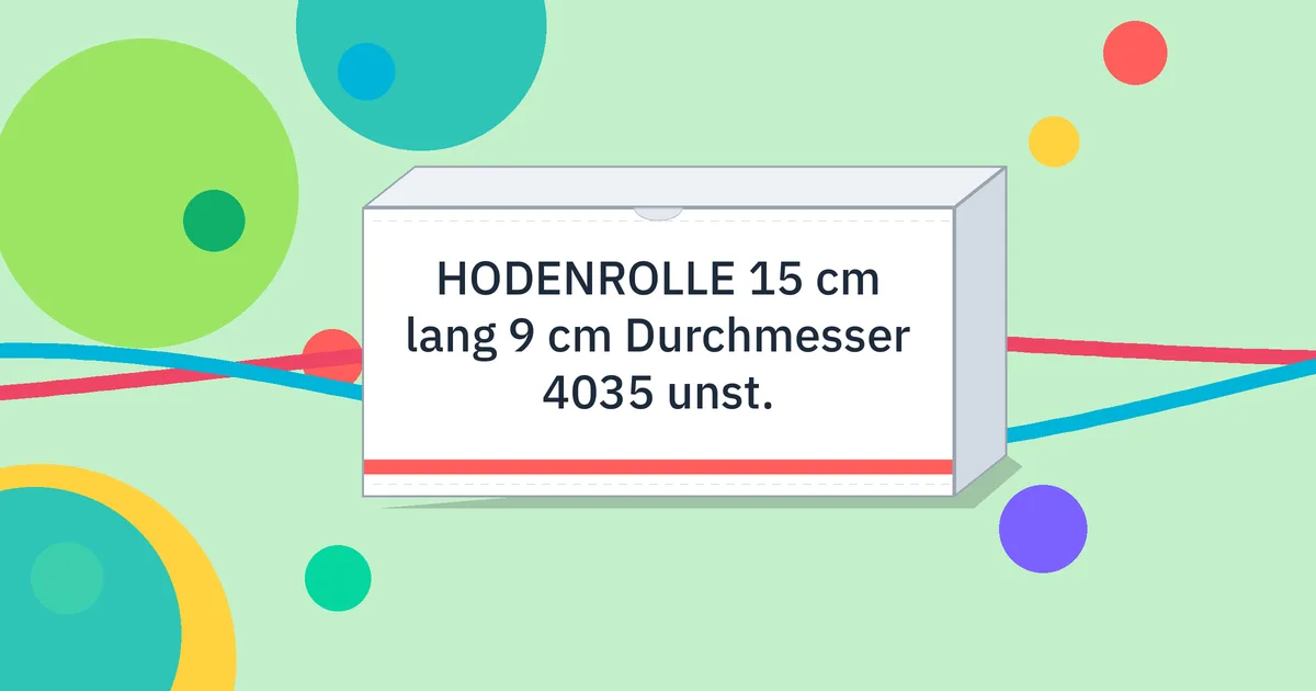 Symbolbild: Packung mit der Aufschrift HODENROLLE 15 cm lang 9 cm Durchmesser 4035 unst. (PZN 01333755) – Verfügbarkeit und Bezug in Apotheken in Frankfurt am Main